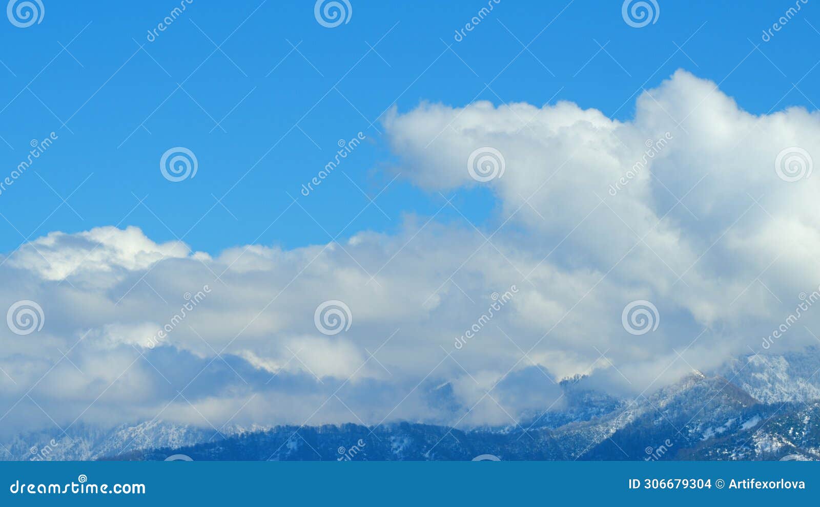 High Mountains. Mountain Range Peak Covered in Snow Blue Sky with ...