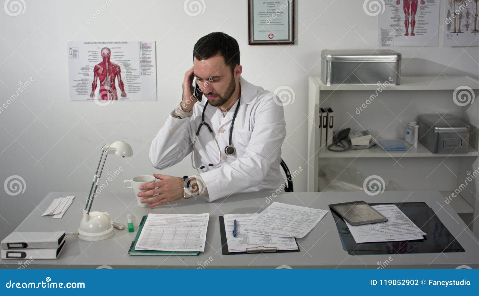 Timelapse If Doctor Working with Papers at His Desk Editorial ...