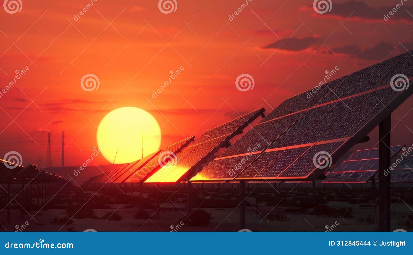 A Timelapse Image of the Sun Setting Behind Several Solar Panel Arrays ...