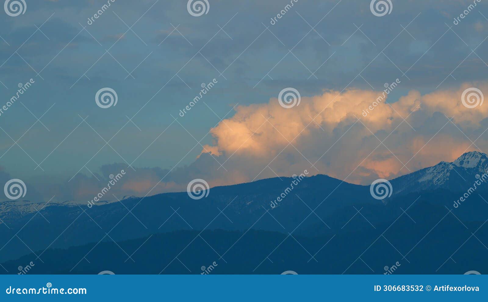 Sunsetting with Mountain Silhouette Shape. Big Beautiful Sunset Cloud Under the Mountains in a ...