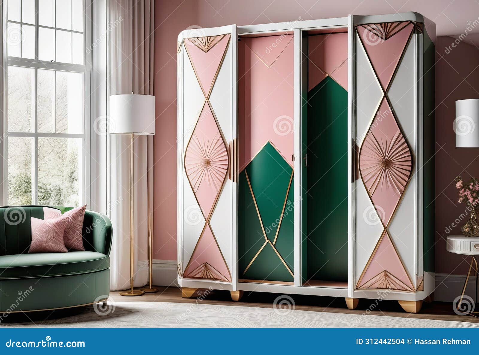 The Timeless Allure of an Art Deco Wardrobe in Pale Pink, White, and ...