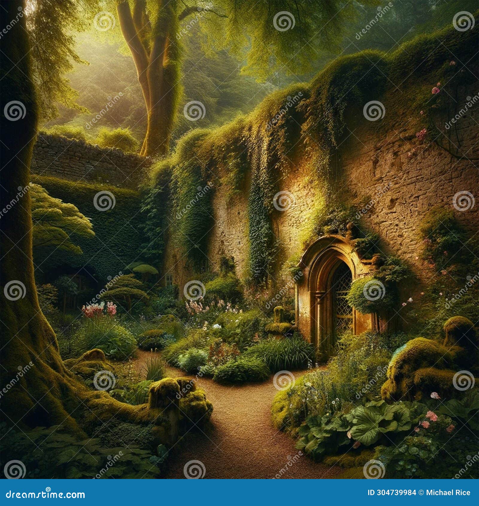 Timeless Elegance: AI Crafted Ancient Stone Wall Enveloped by Vines and Forest Stock ...