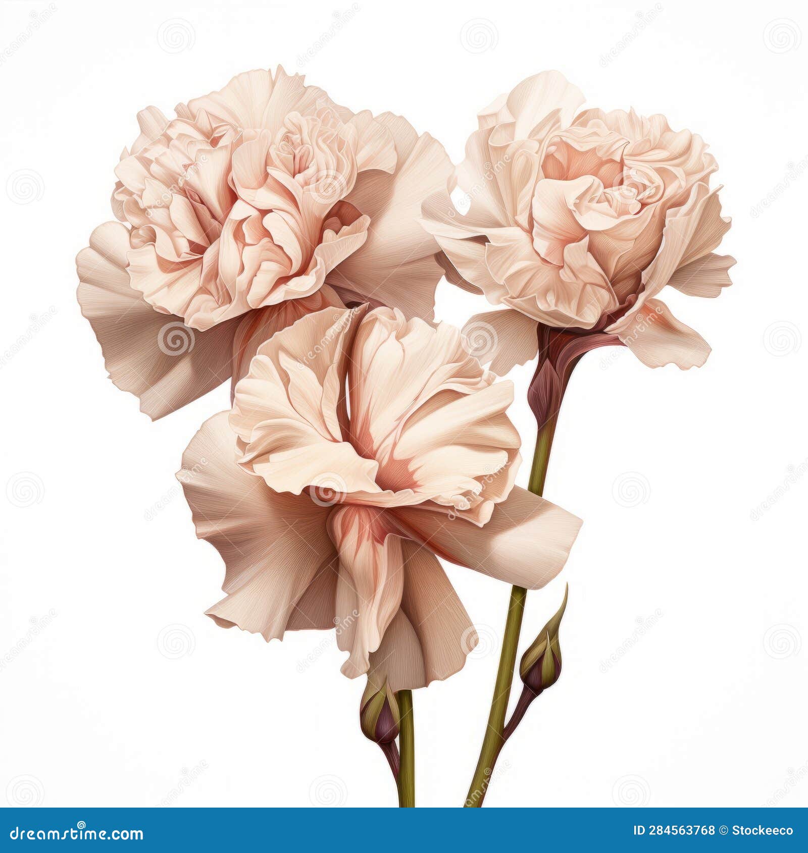 Timeless Elegance: Delicate Portraits of Three Carnations on a White ...