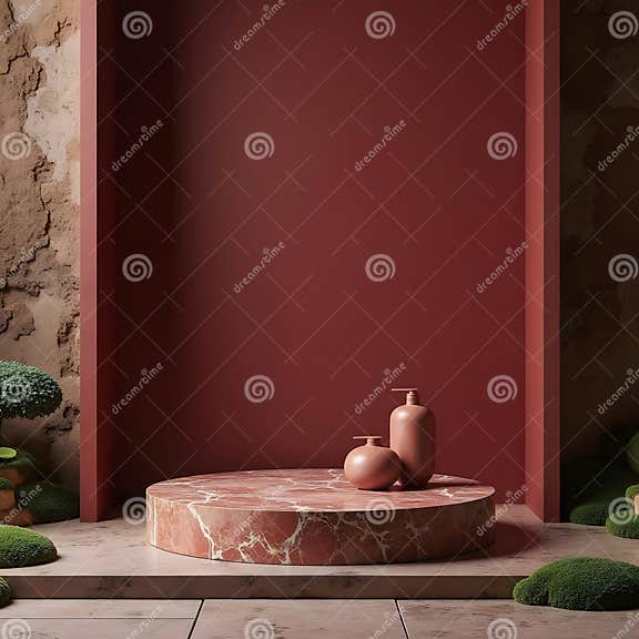 Timeless Elegance: Product Display on Marble Podium in Ancient Ruby Red ...