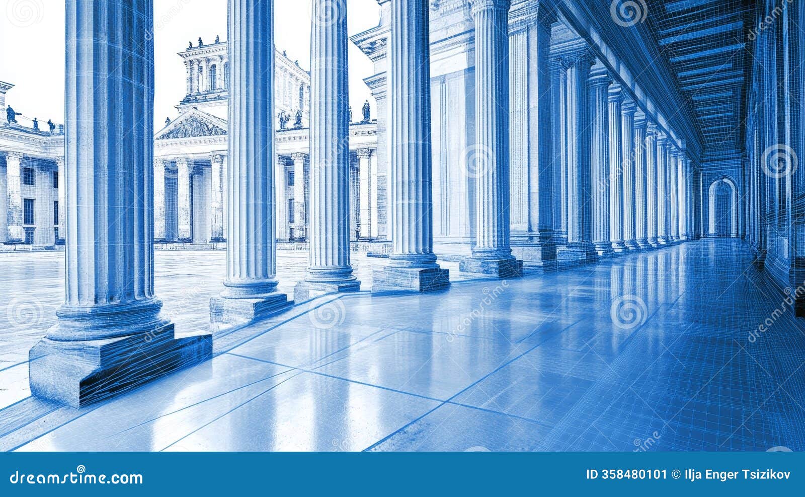 Timeless Grandiosity Classical Architecture Colonnade Perspective at ...