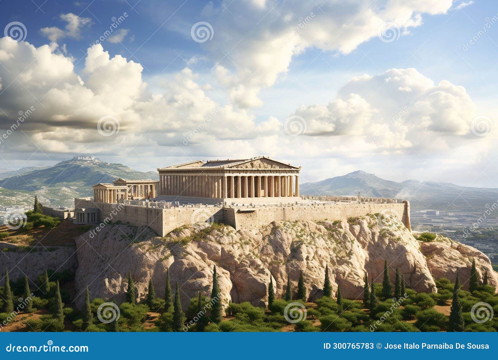 Timeless Acropolis Overlooking Athens Greece Stock Illustration ...
