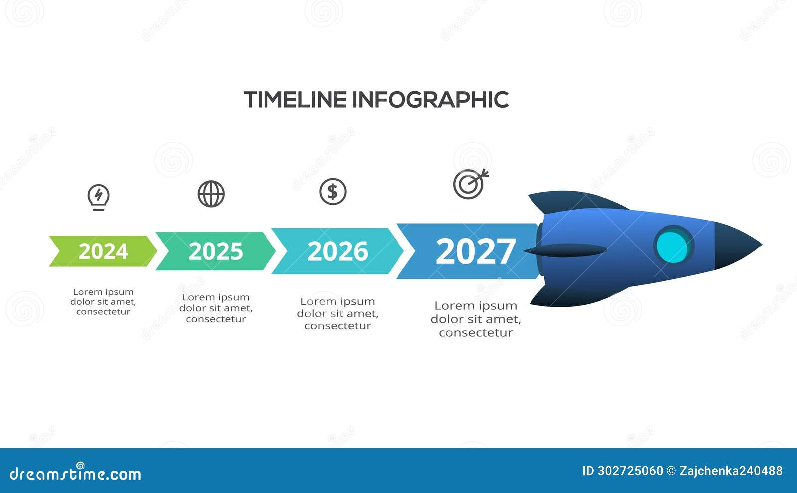 Timeline with 4 Elements, Infographic Template for Web, Business ...