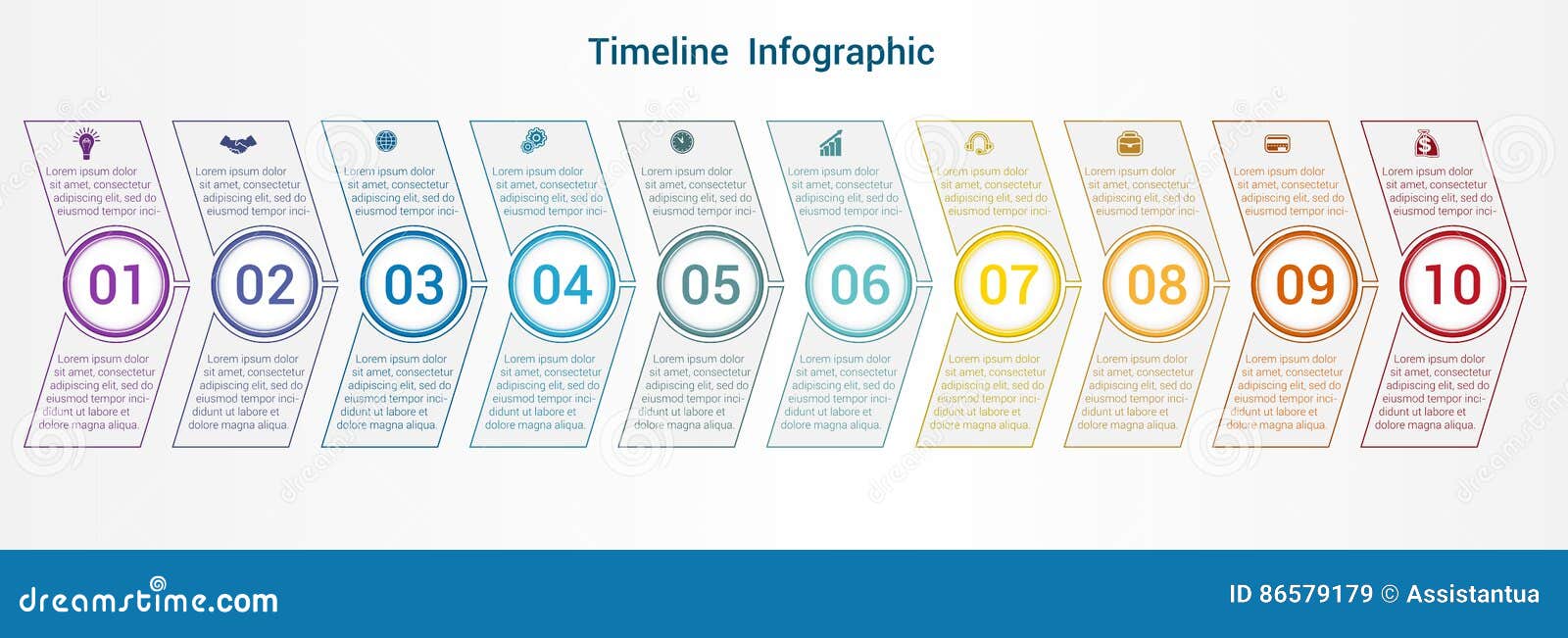 Timeline or Area Chart Template Infographics 10 Position. Stock Vector ...