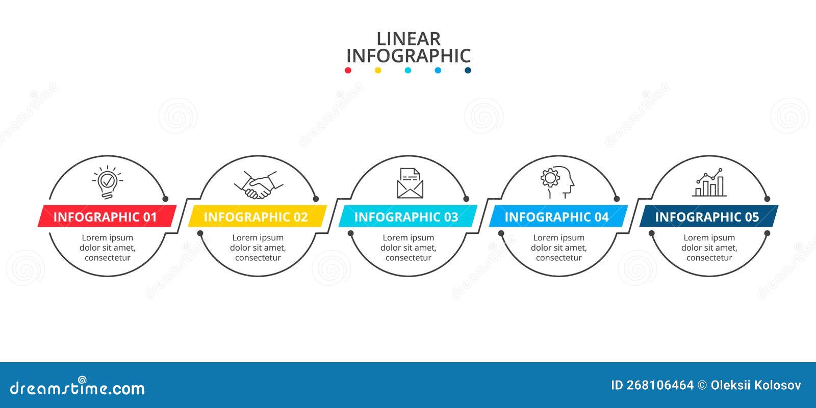 Timeline with 5 Circle Linear Connected Elements. Creative Concept for ...
