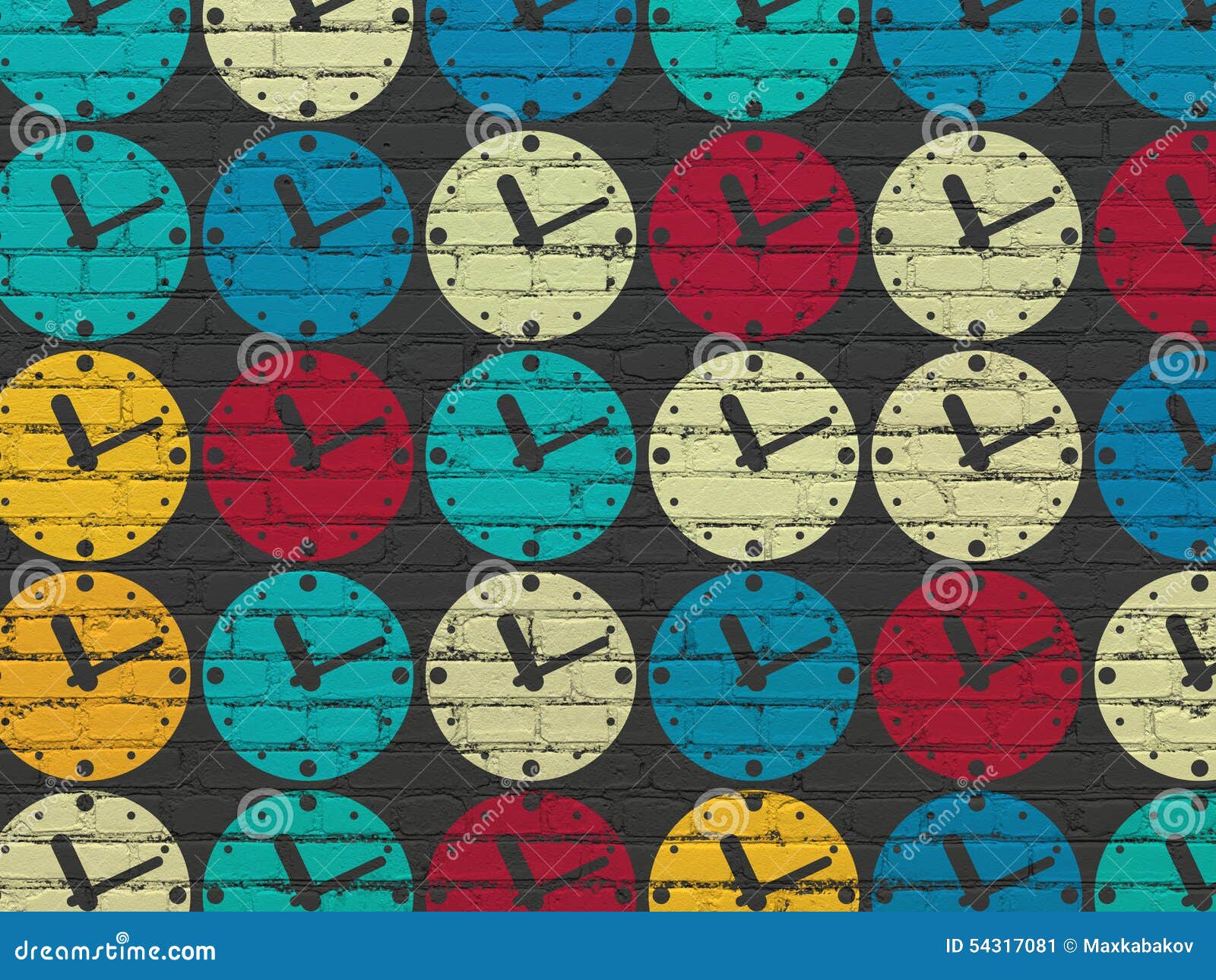 Timeline Concept: Clock Icons On Wall Background Royalty-Free Stock ...