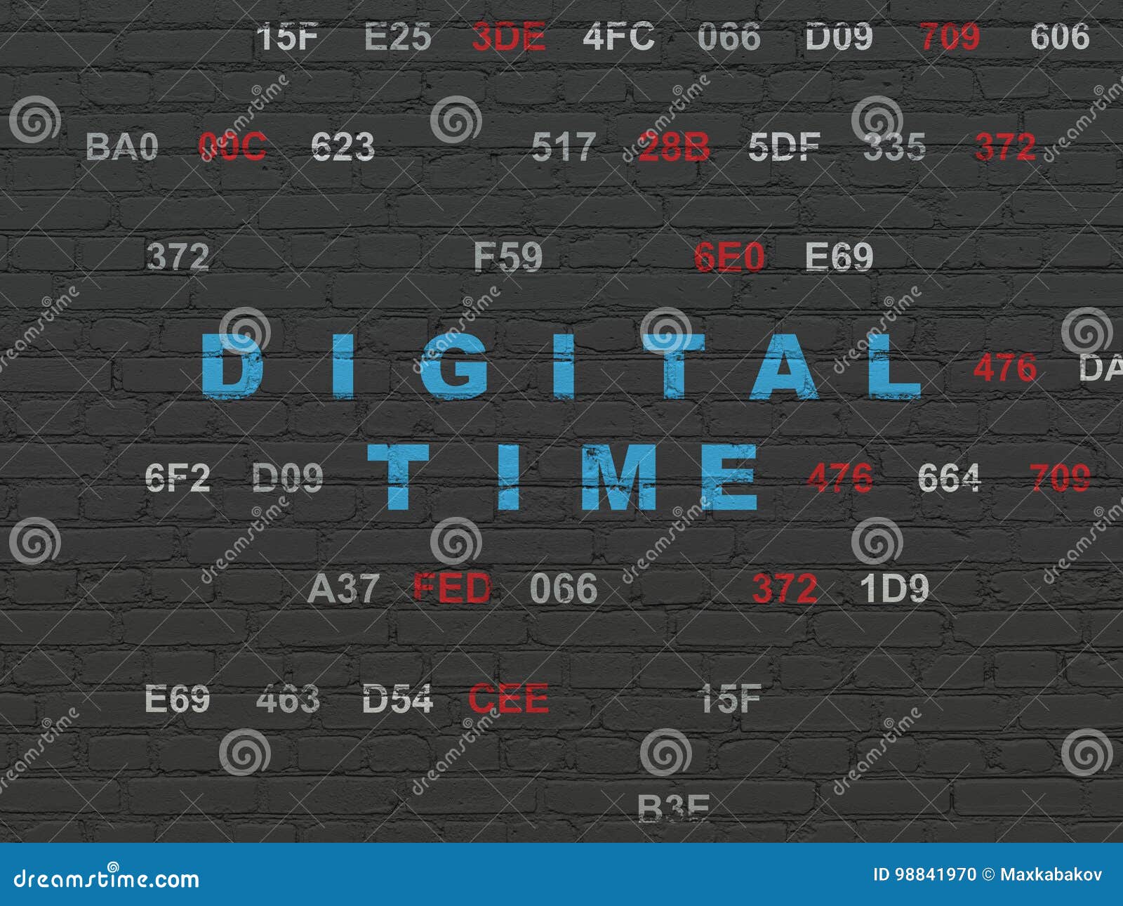 Timeline Concept: Digital Time on Wall Background Stock Illustration ...