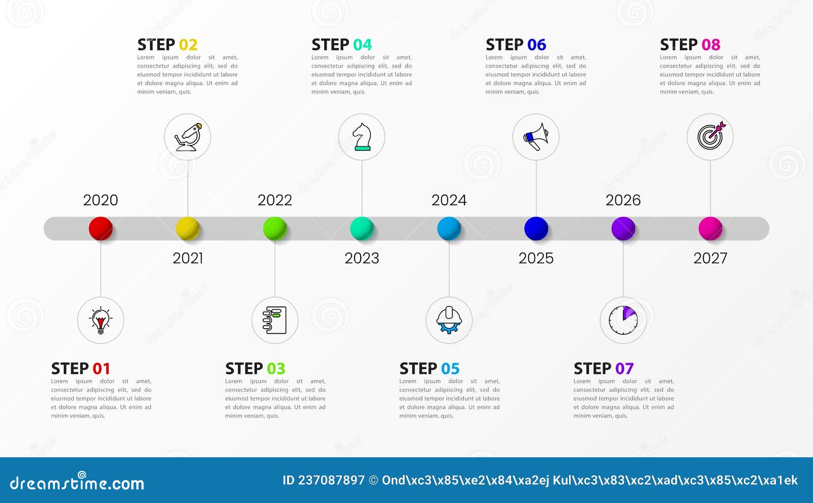 Timeline Concept. Infographic Template with Icons and 8 Options or ... Timeline Concept. Infographic Template with Icons and 8 Options or ...