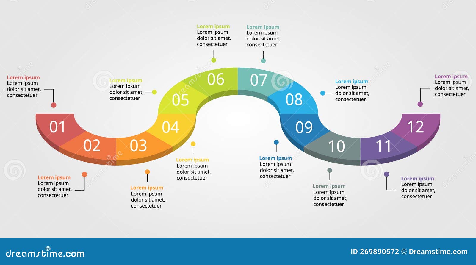 Timeline Curve Chart Template for Infographic for Presentation for 12 ...