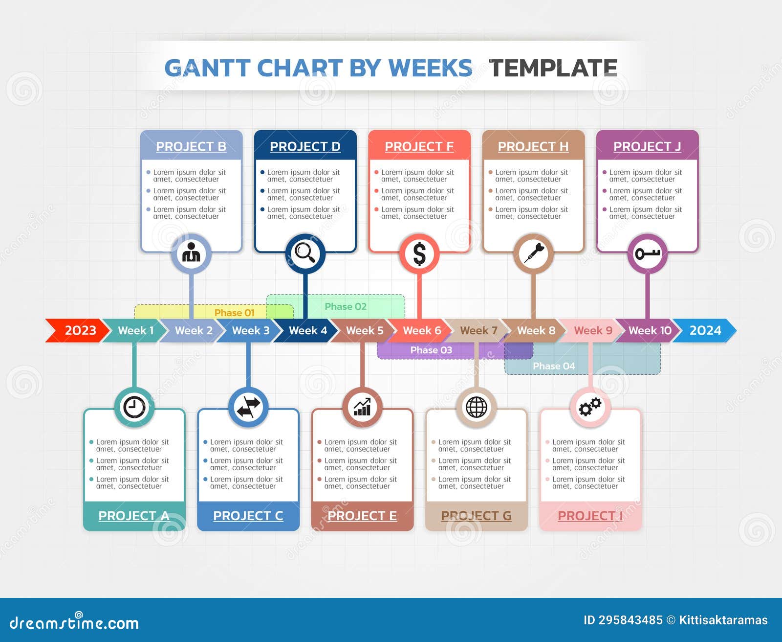 Timeline Gantt Chart Infographic Template Background Cartoon Vector ...