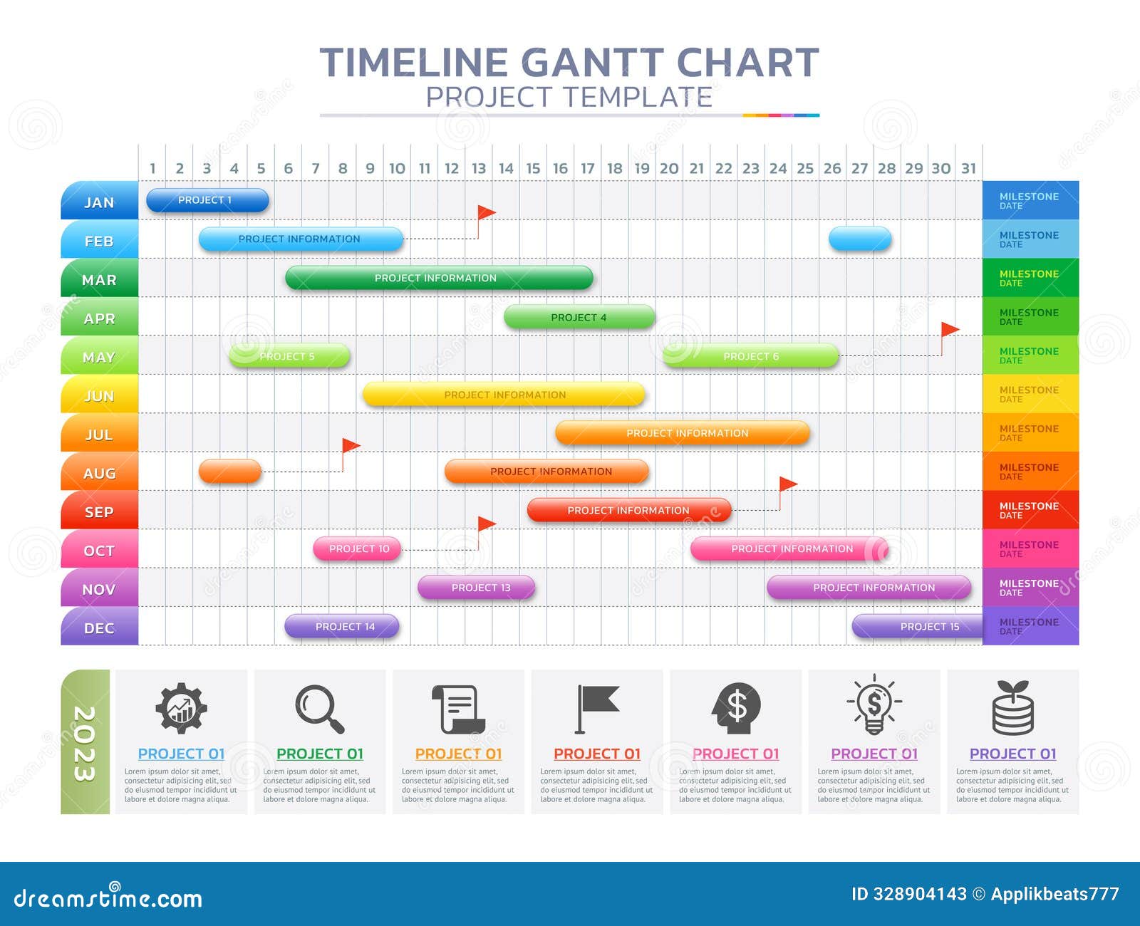 Timeline Gantt Chart Infographic Template Background Cartoon Vector ...