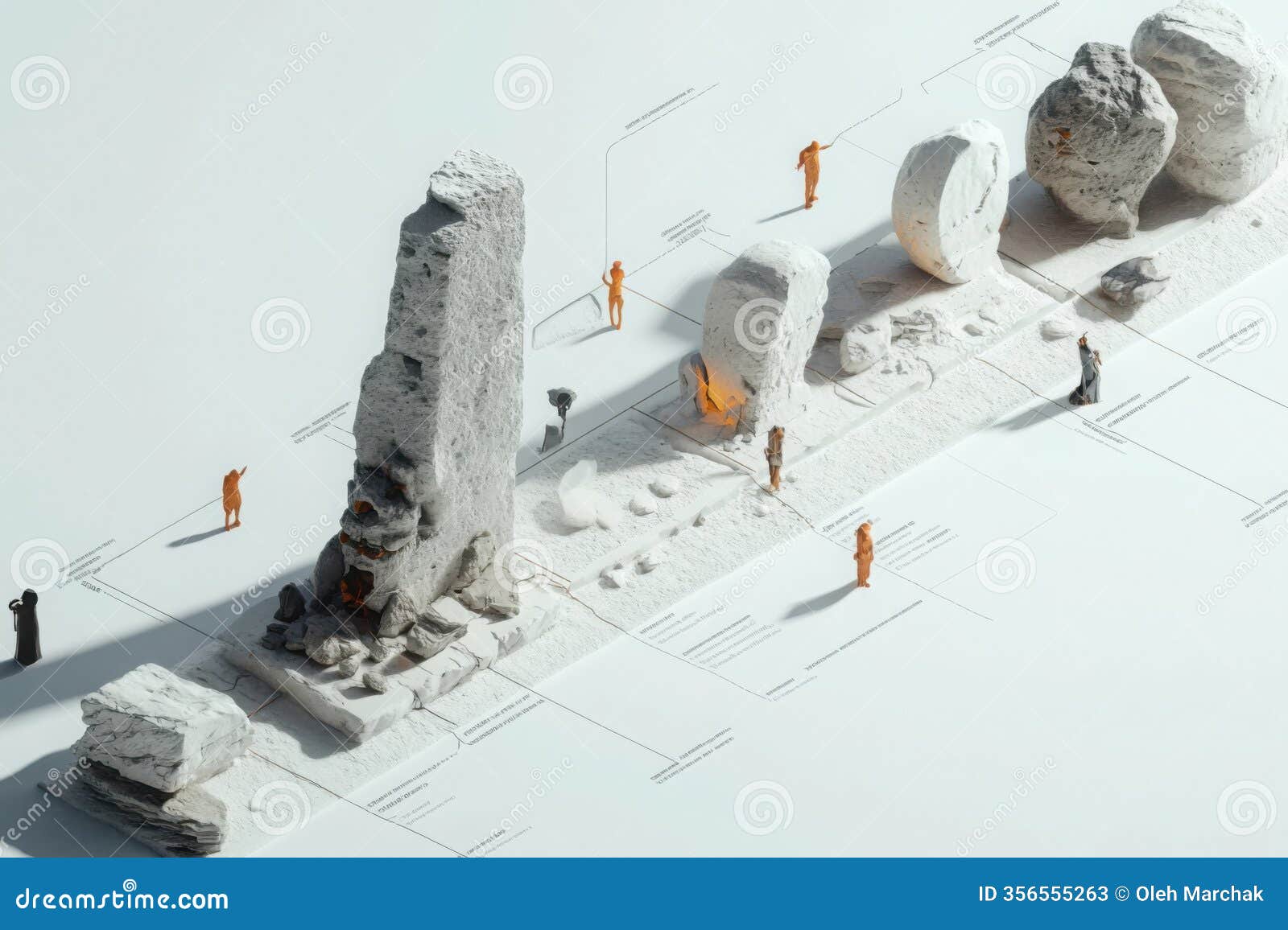 Timeline of Human Evolution Stages Illustrated with Figures Interacting ...