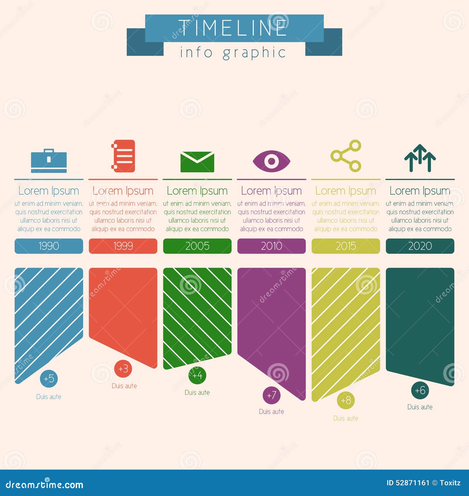 Timeline with Icons and Growth. Displays Time Interval Tagged an Stock ...