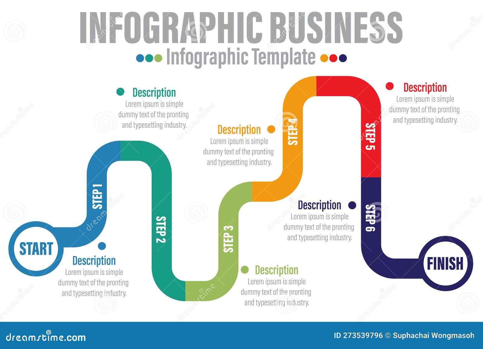 Timeline-Infografik-Vorlage Mit 6-Schritt- Oder Sechs-Option-Workflow ...
