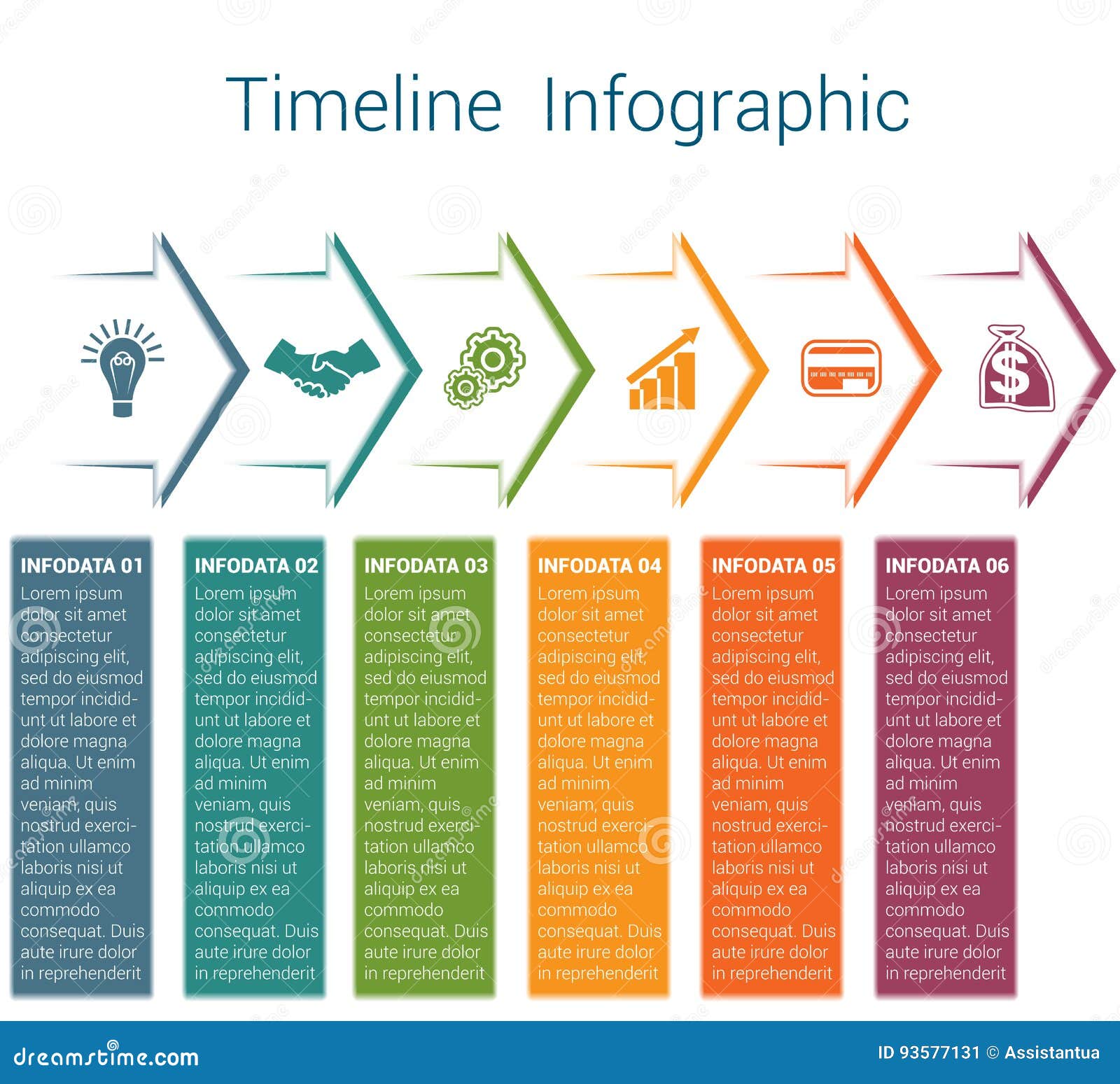 Timeline Infographic 6 Color Arrows Stock Vector - Illustration of ...