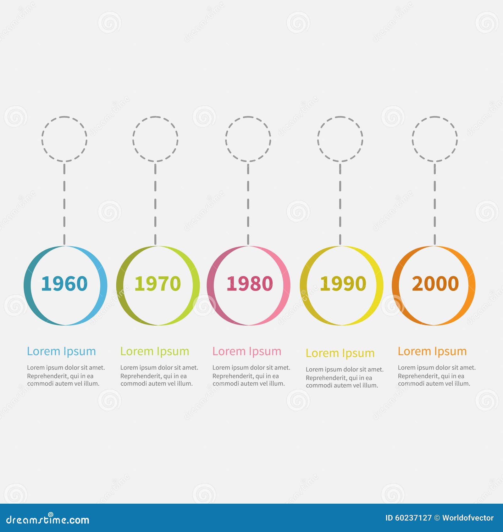Timeline Infographic Colorful Hanging Circles and Text. Template Stock ...