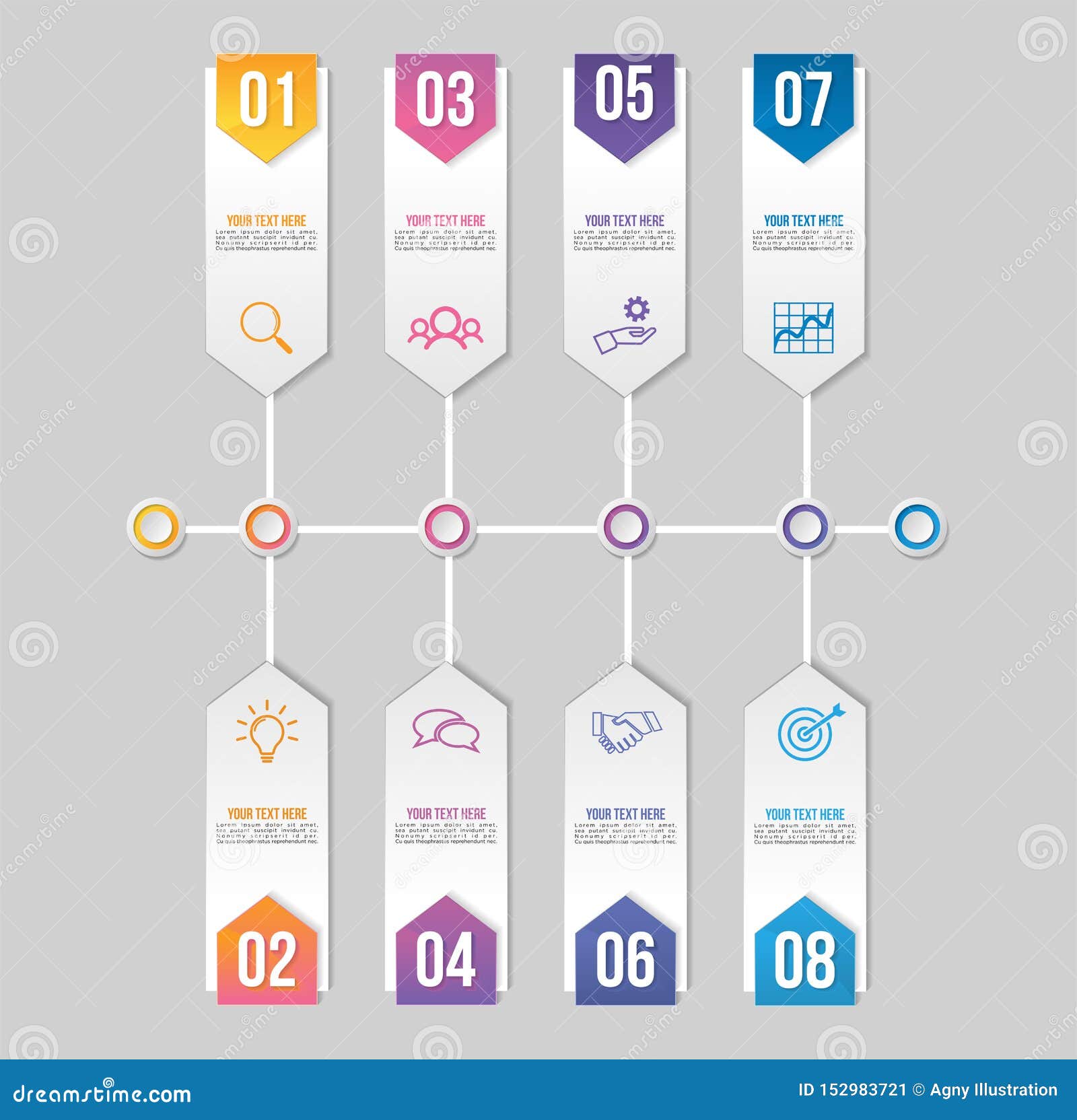 Timeline Infographic Design Template with 8 Options Steps. Start To ...