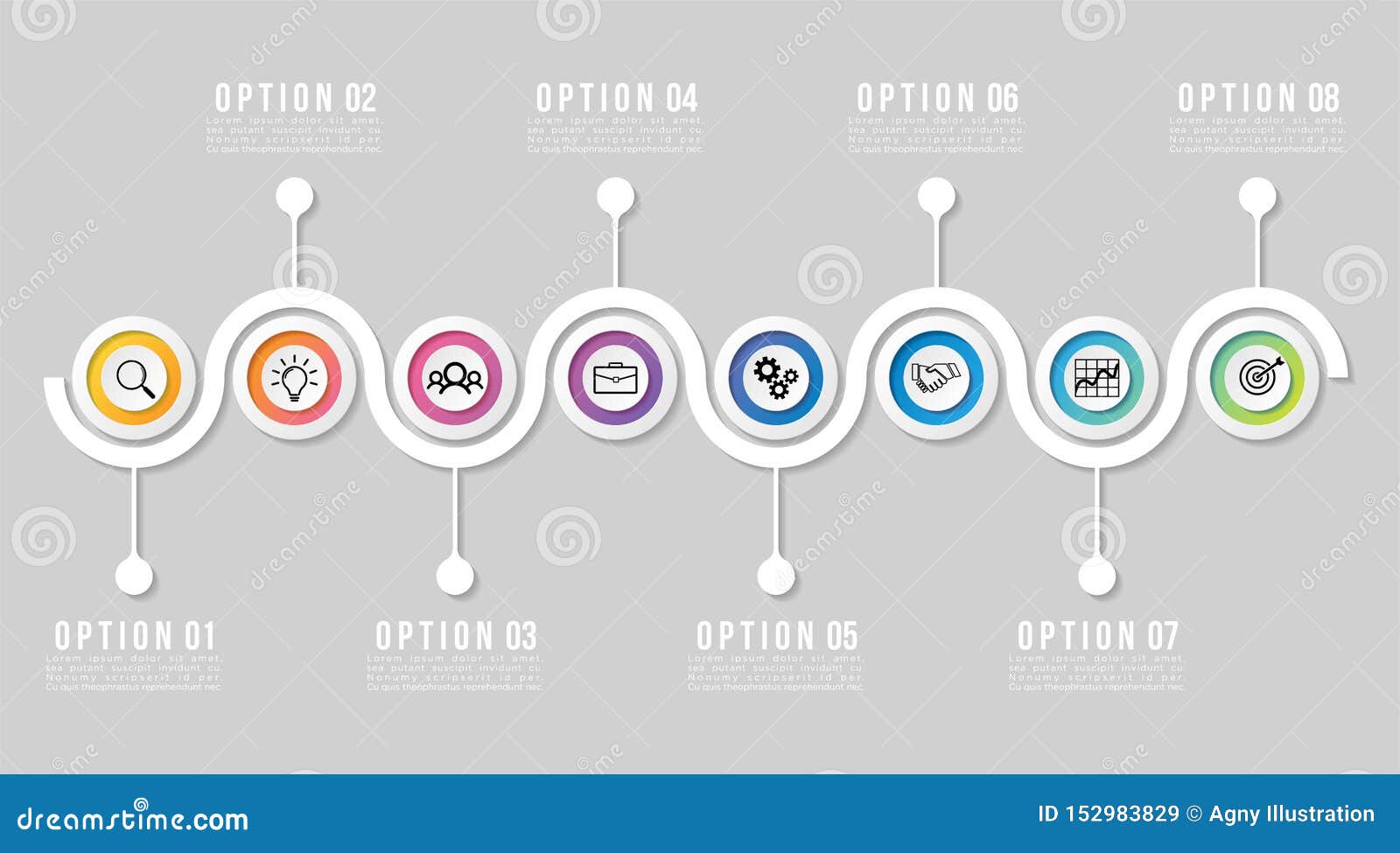 Timeline Infographic Design Template with 8 Options Steps. Start To ...