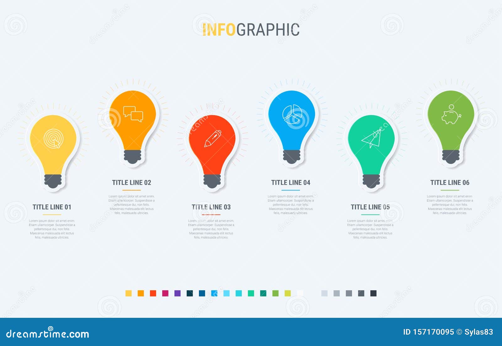 Timeline Infographic Design Vector. 6 Optioons, Light Bulbs Workflow ...
