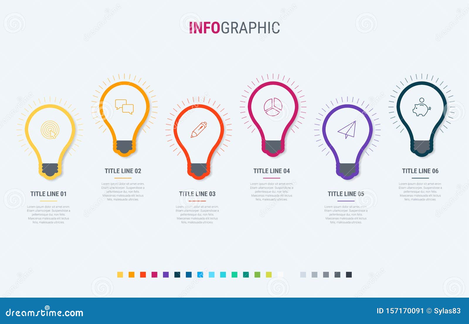 Timeline Infographic Design Vector. 6 Steps, Light Bulbs Workflow ...