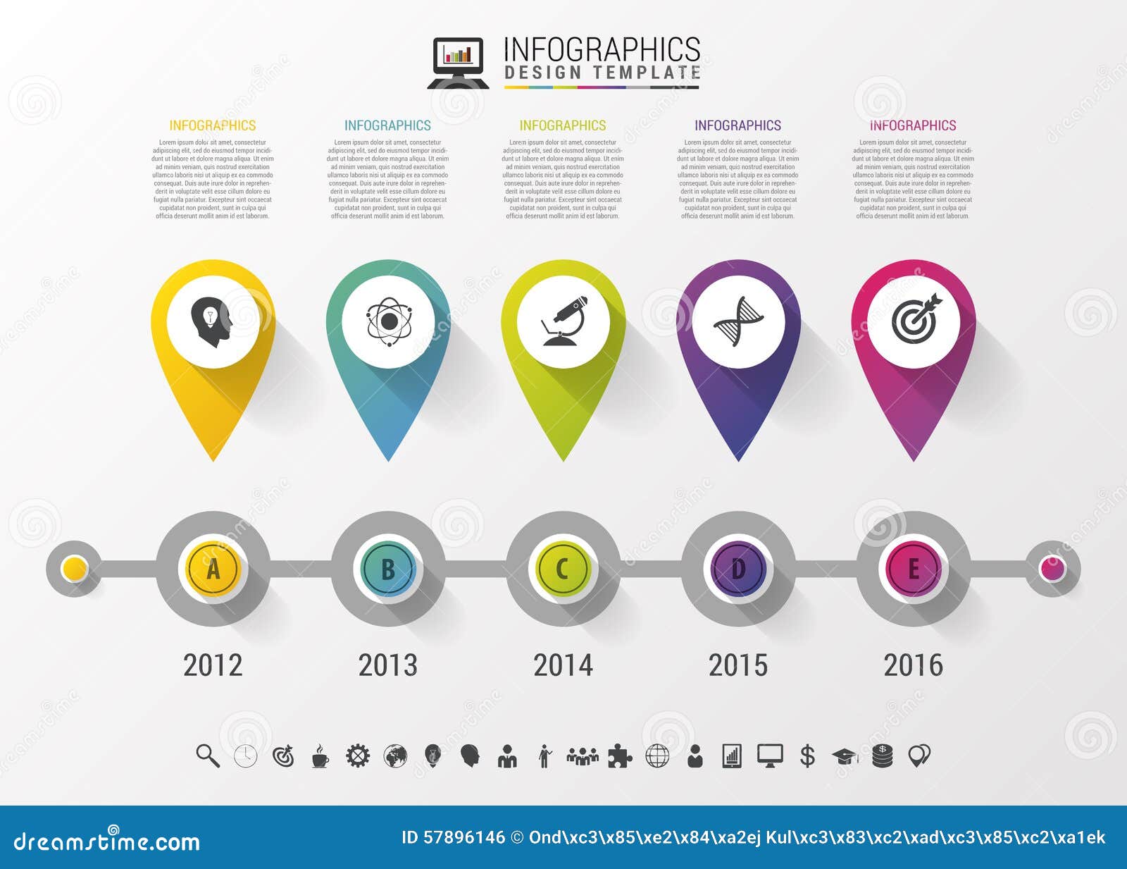 Timeline Infographic with Pointers and Text in Modern Style. Vector ... Timeline Infographic with Pointers and Text in Modern Style. Vector ...