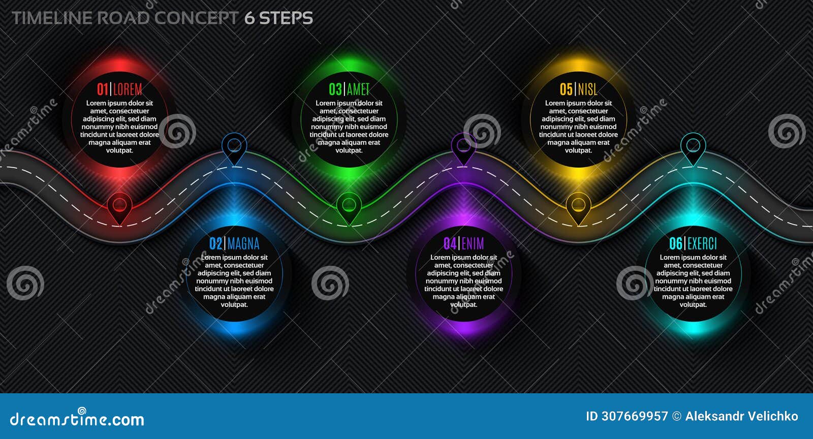 Timeline Infographic 6 Steps Timeline Concept. Winding Road. Cartoon ...
