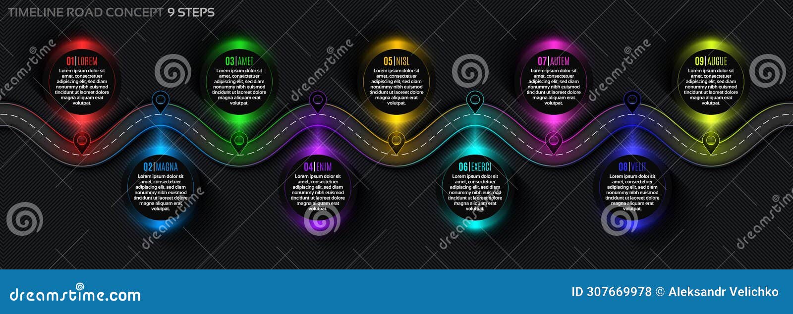 Timeline Infographic 9 Steps Timeline Concept. Winding Road. Vector ...