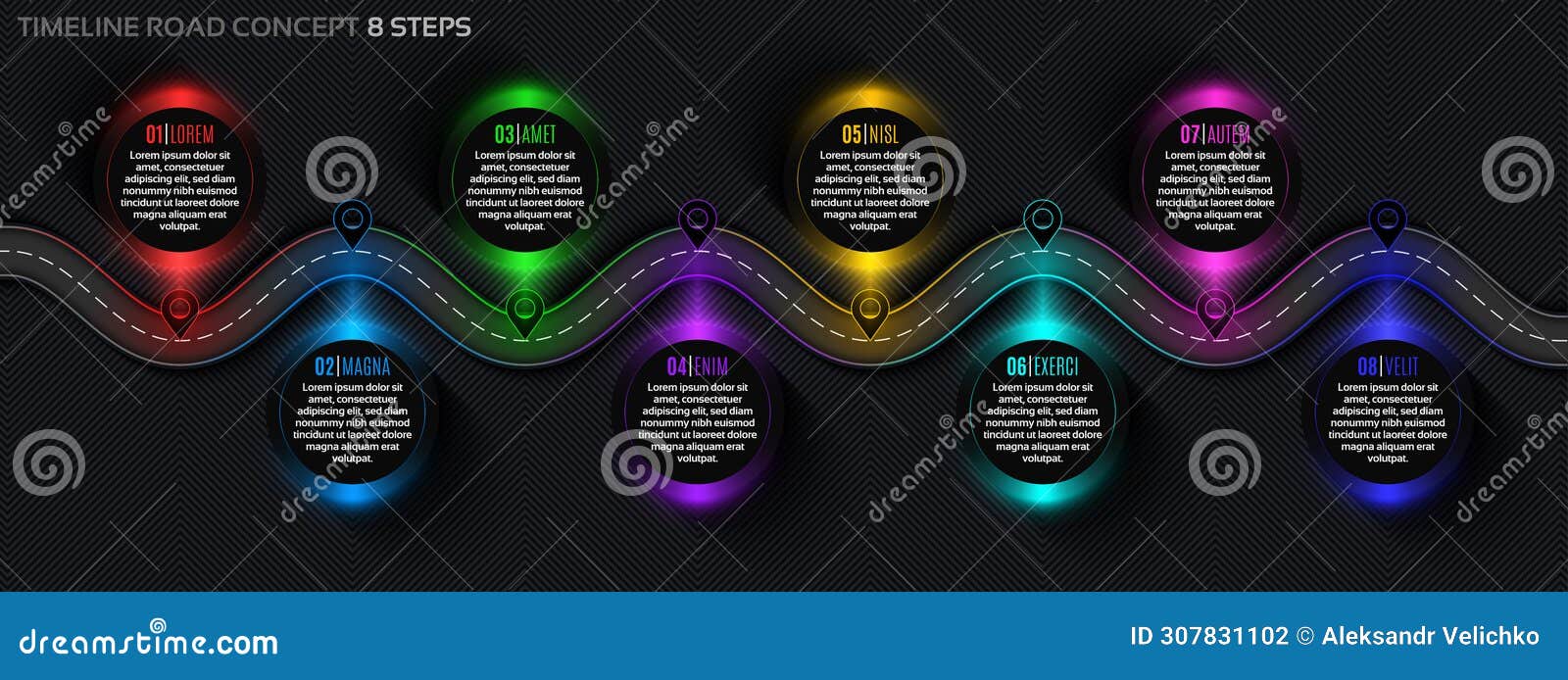Timeline Infographic 8 Steps Timeline Concept. Winding Road Stock ...