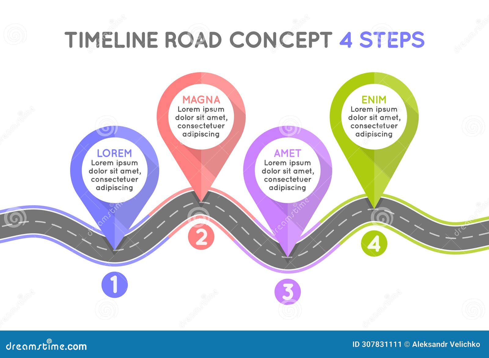 Timeline Infographic 4 Steps Timeline Concept. Winding Road. Cartoon ...