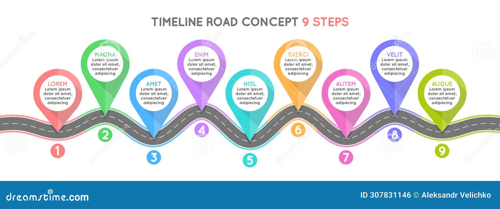 Timeline Infographic 9 Steps Timeline Concept. Winding Road Stock ...