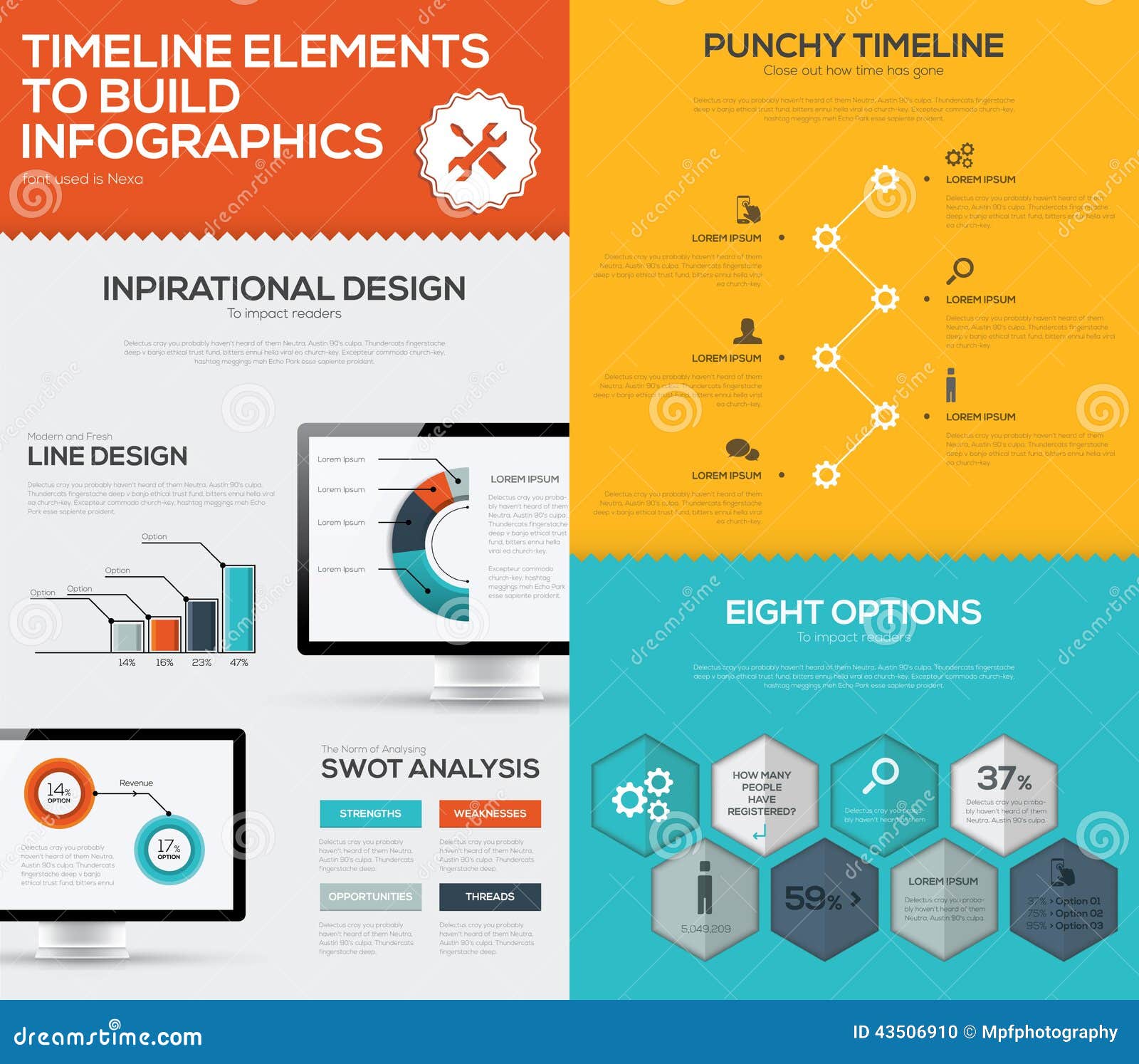 Timeline Infographic Vector Set and Business Computer Flat Color Stock ...