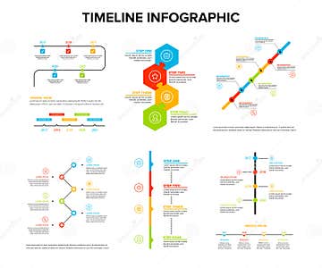 Timeline Infographics Design Set with Flat Style , Work Flow or Process ...