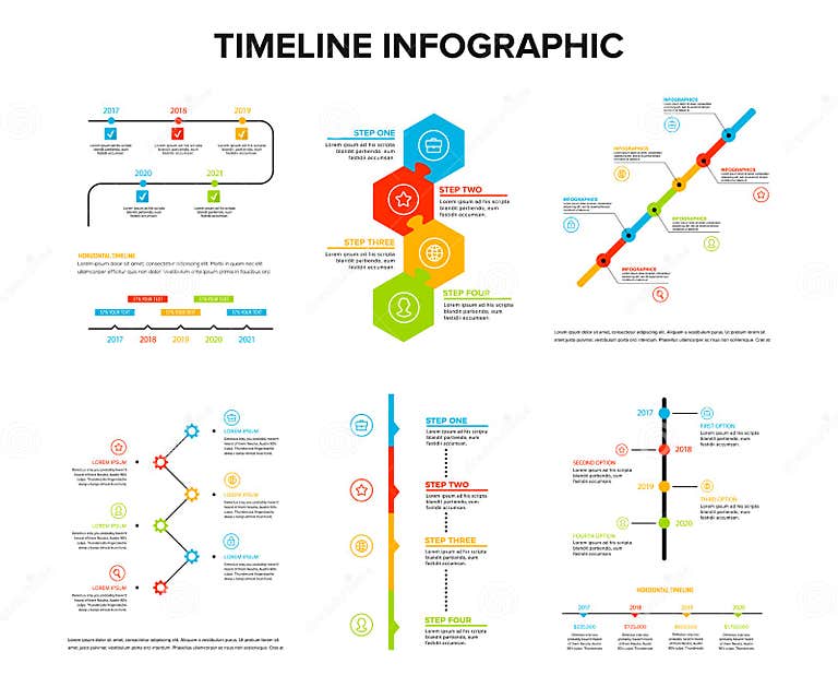 Timeline Infographics Design Set with Flat Style , Work Flow or Process ...