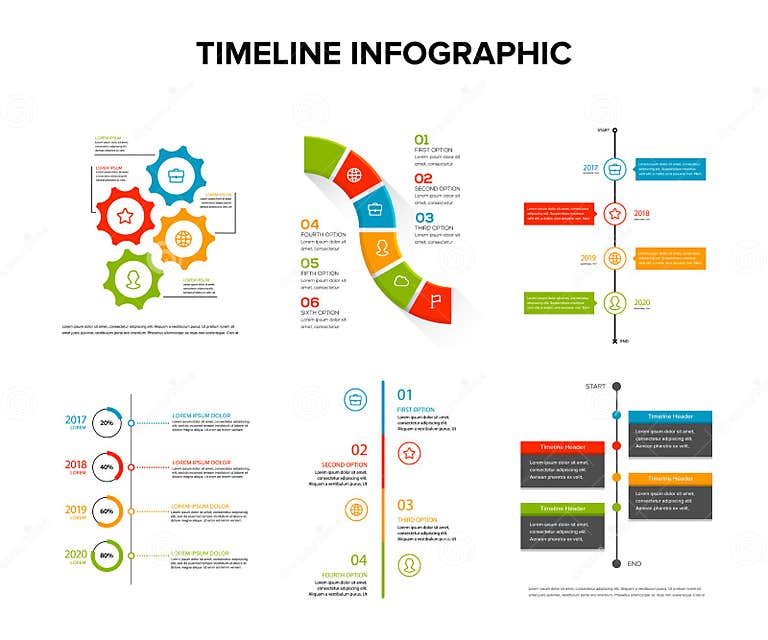 Timeline Infographics Design Set with Flat Style , Work Flow or Process ...