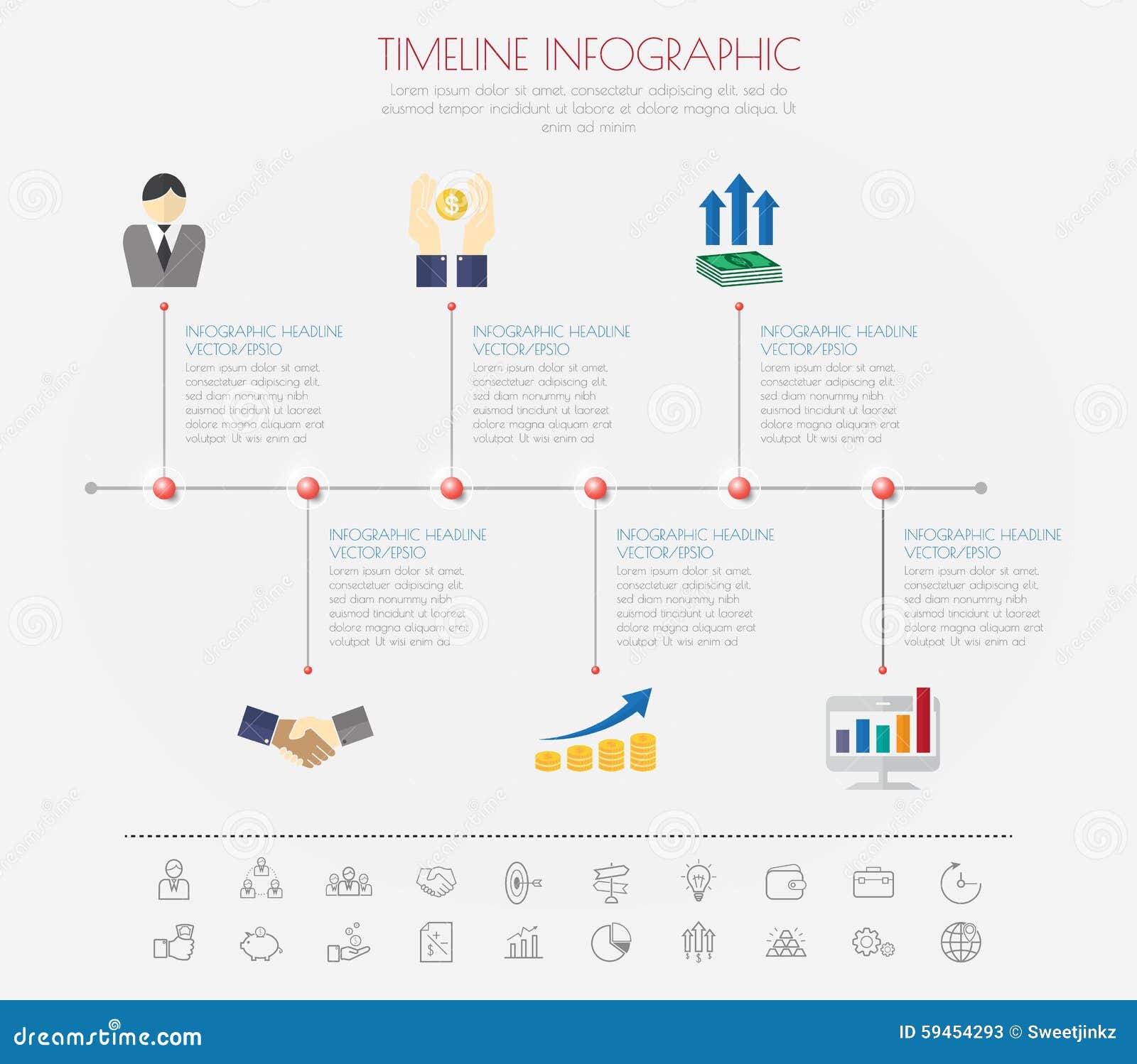 Timeline Infographics with Icons Set. Stock Vector - Illustration of ...