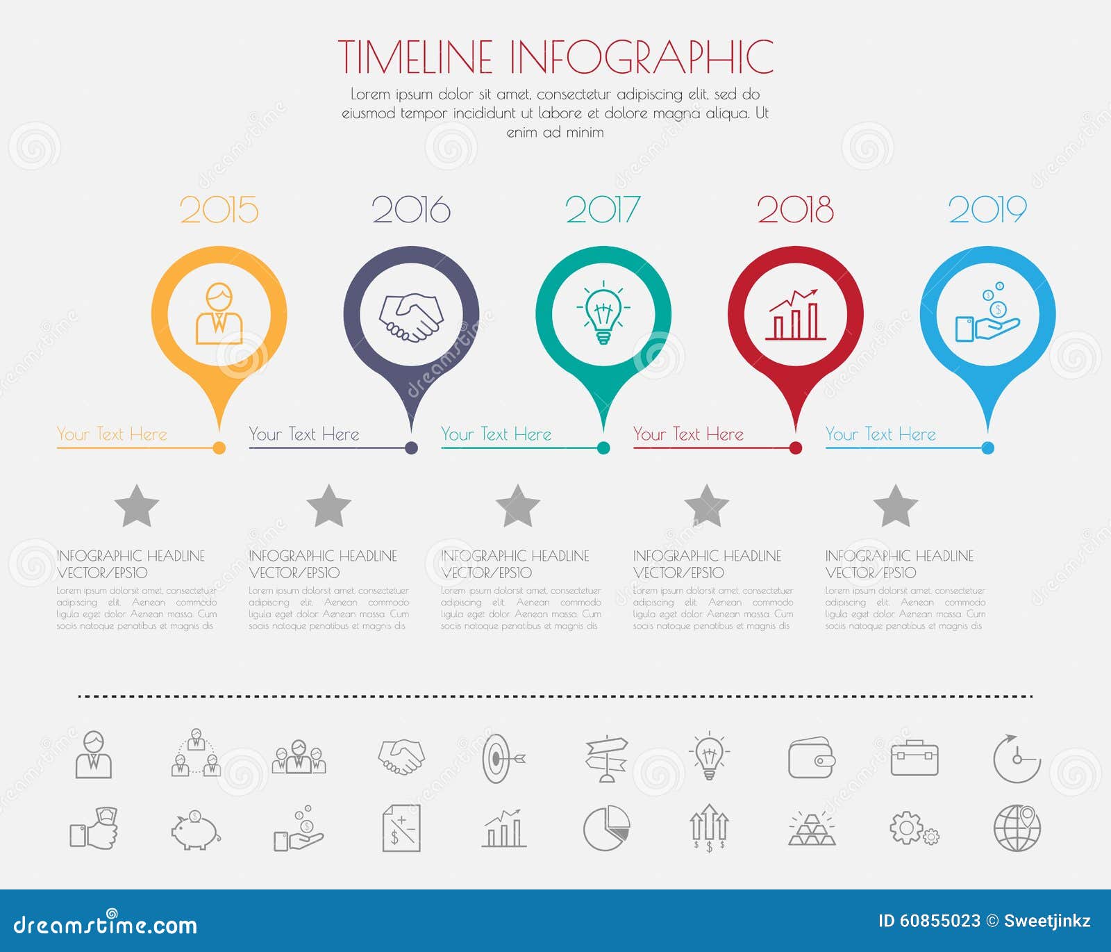 Timeline Infographics with Icons Set. Stock Vector - Illustration of ...