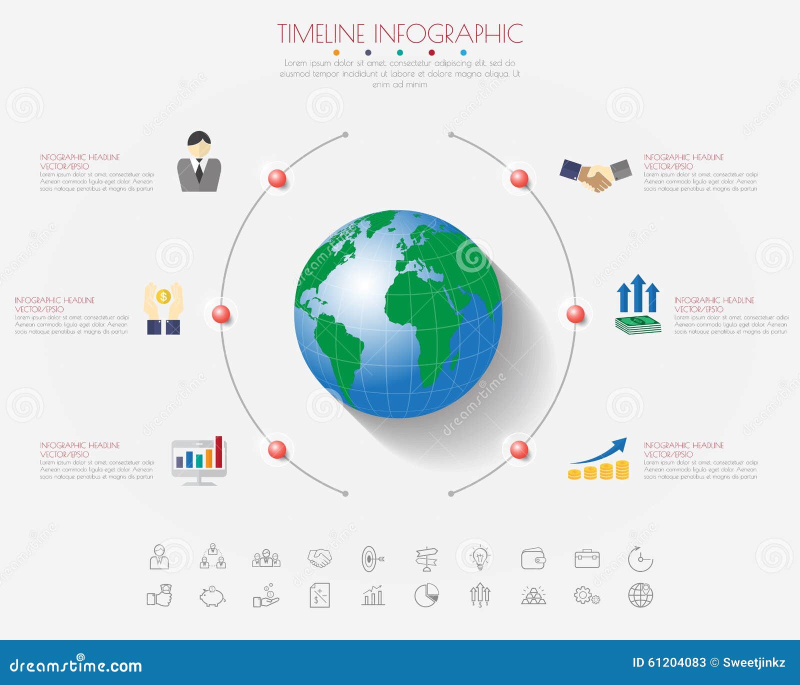 Timeline Infographics with Icons Set. Stock Vector - Illustration of ...