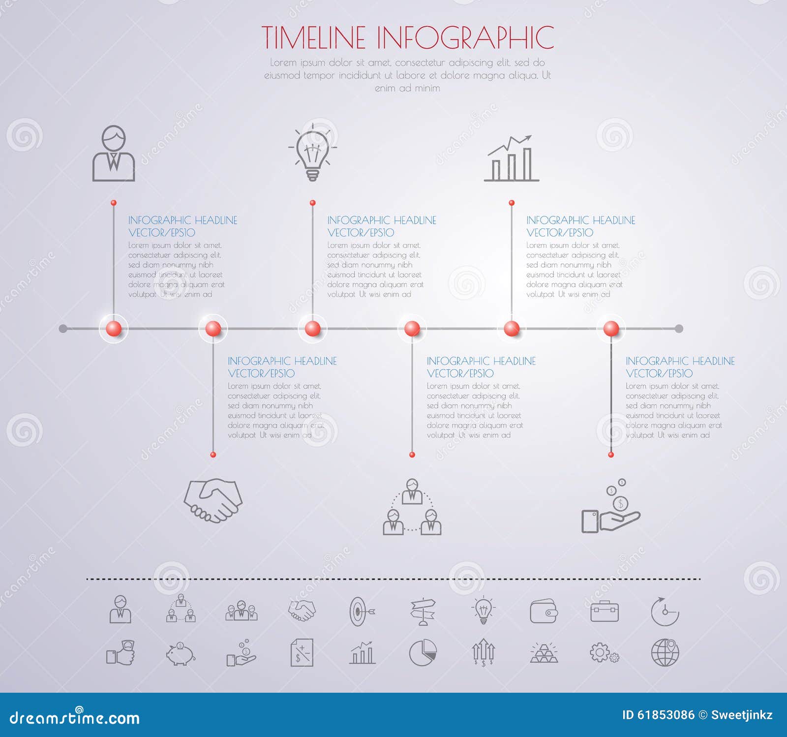 Timeline Infographics with Icons Set. Stock Vector - Illustration of ...