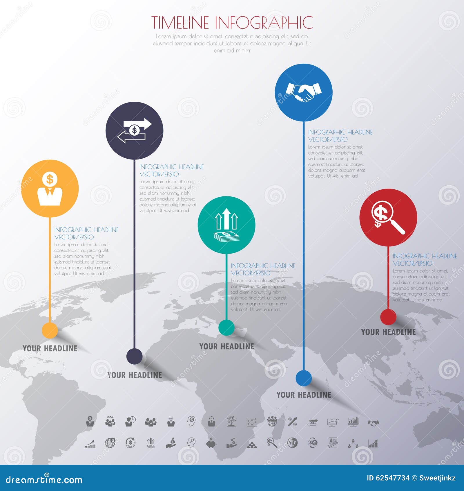 Timeline Infographics with Icons Set. Stock Vector - Illustration of ...