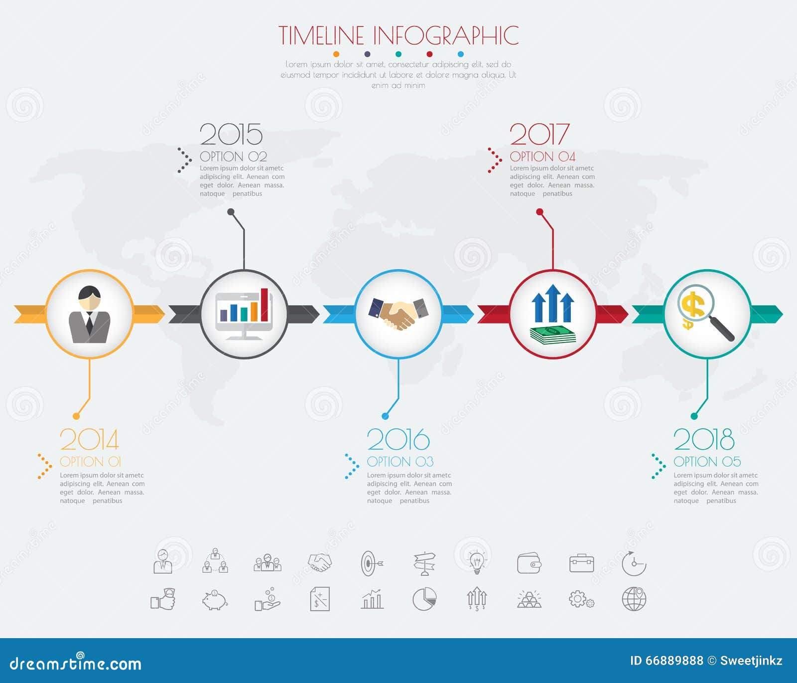 Timeline Infographics with Icons Set. Stock Vector - Illustration of ...