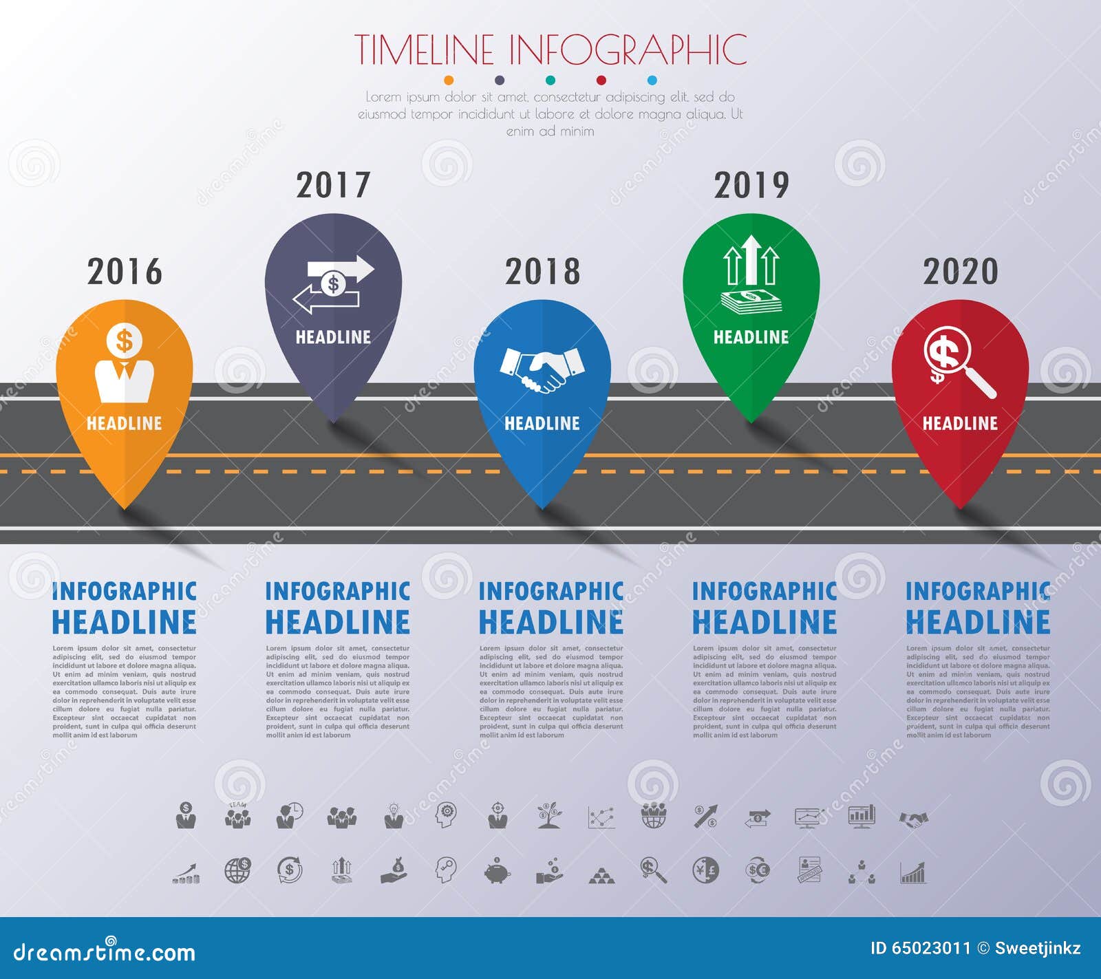 Timeline Infographics with Icons Set. Vector. Illustration. Stock ...