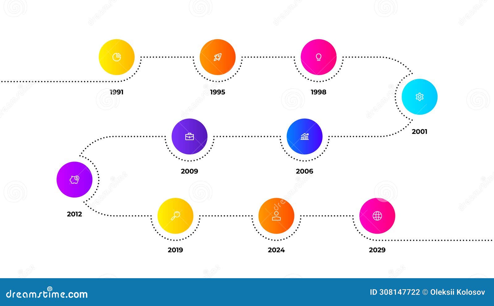 Timeline Infographics Template with 10 Circles. Concept of Business ...