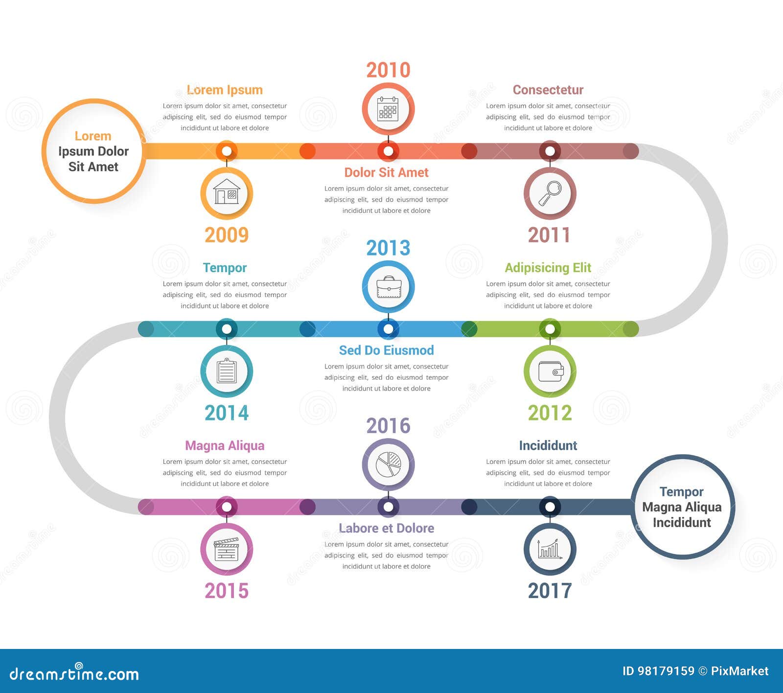 Timeline Infographics Template With Arrows, Flowchart, Workflow Cartoon ...