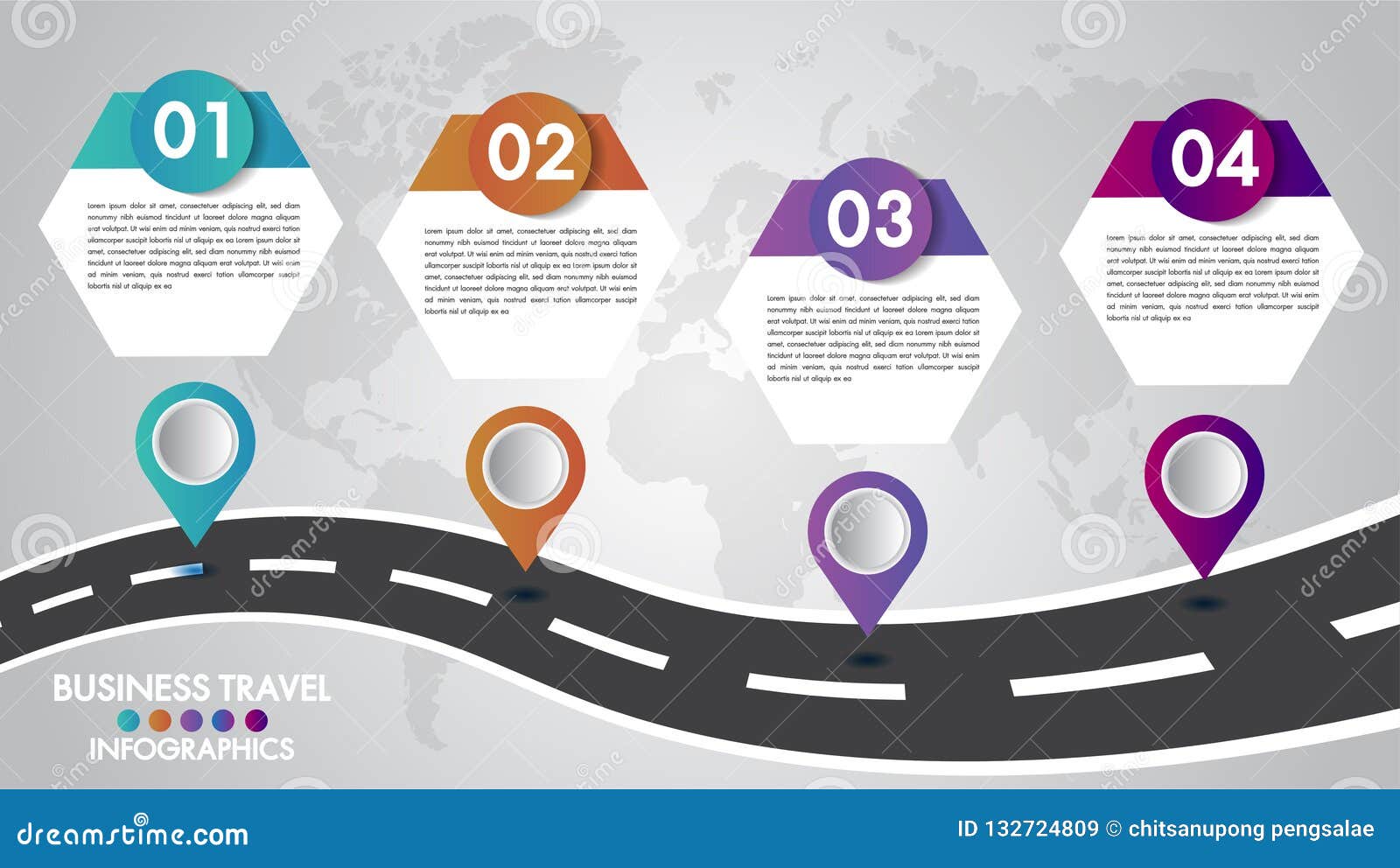 Timeline Infographics Template 4 Options Design with a Road Way and ...