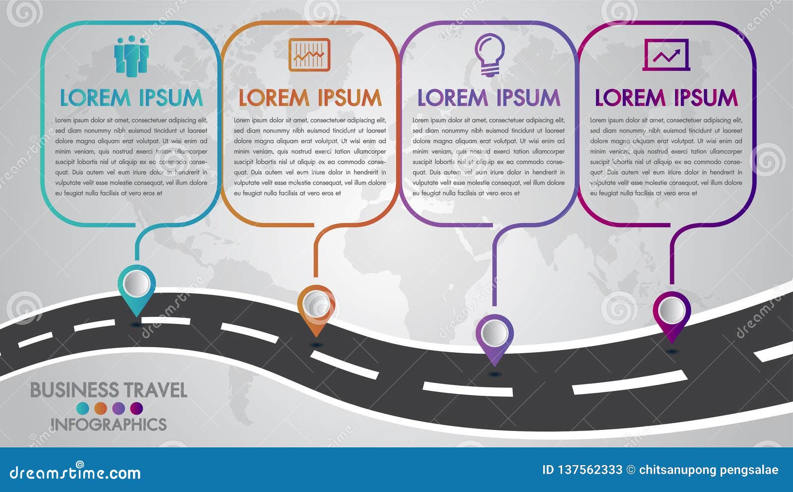 Timeline Infographics Template 4 Options Design with a Road Way and ...