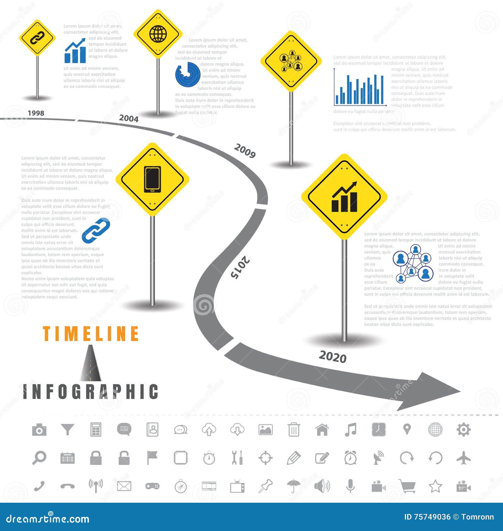Timeline Infographics Traffic Signs with Elements and Set of Icons ...